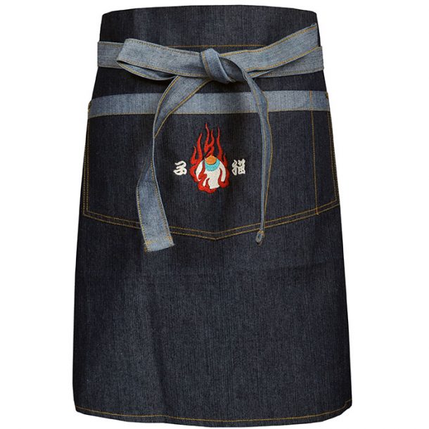 Japanese Style Apron Denim Tanuki Racoon Embroidery